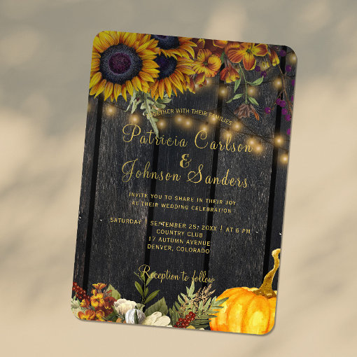 Autumn fall rustic barn wood harvest wedding invitation | Zazzle