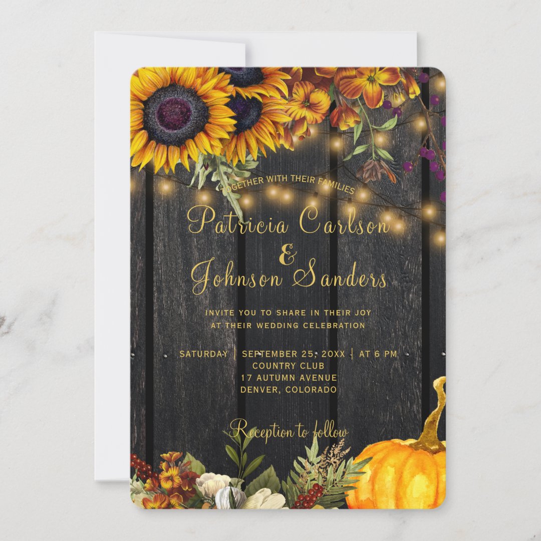 Autumn fall rustic barn wood harvest wedding invitation | Zazzle