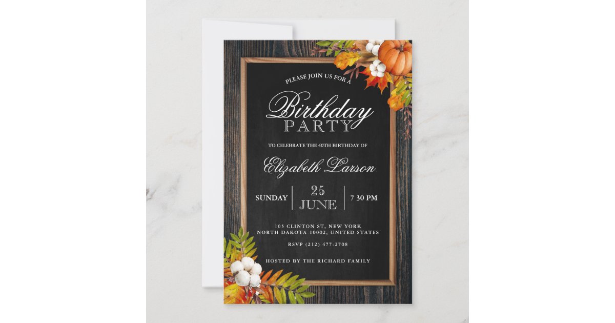 Autumn Fall Rustic Birthday Party Invitation | Zazzle