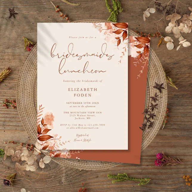 Autumn Fall Rustic Floral Bridesmaids Luncheon Invitation | Zazzle