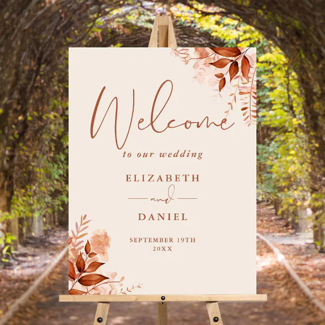 Autumn Fall Rustic Floral Wedding Welcome Sign | Zazzle