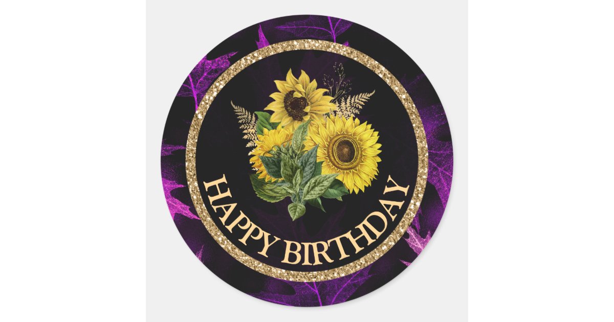 Autumn Fall sunflowers Happy Birthday Classic Round Sticker | Zazzle