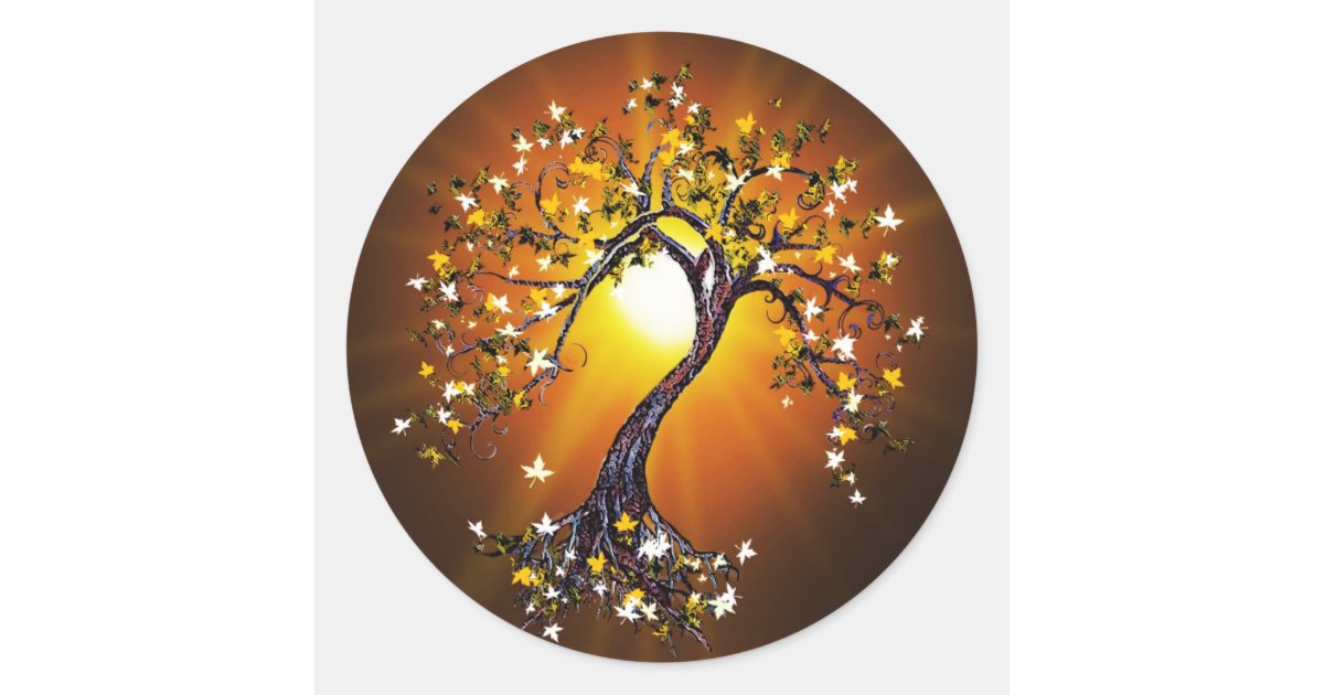 Autumn Fall Tree at Sunset Stickers | Zazzle