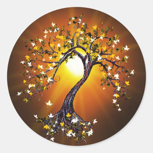 Autumn Fall Tree at Sunset Stickers | Zazzle
