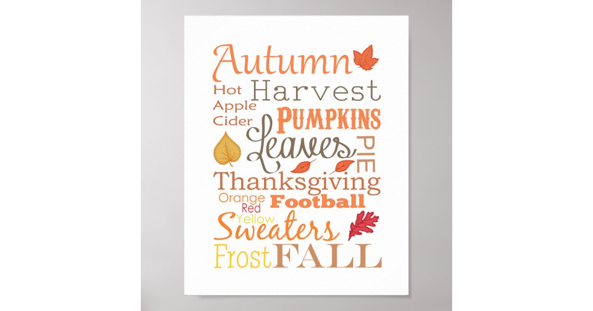Autumn Fall Typography Wall Art | Zazzle