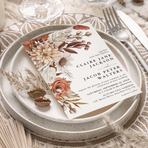 Autumn Fall Watercolor Floral Wedding Invitation | Zazzle