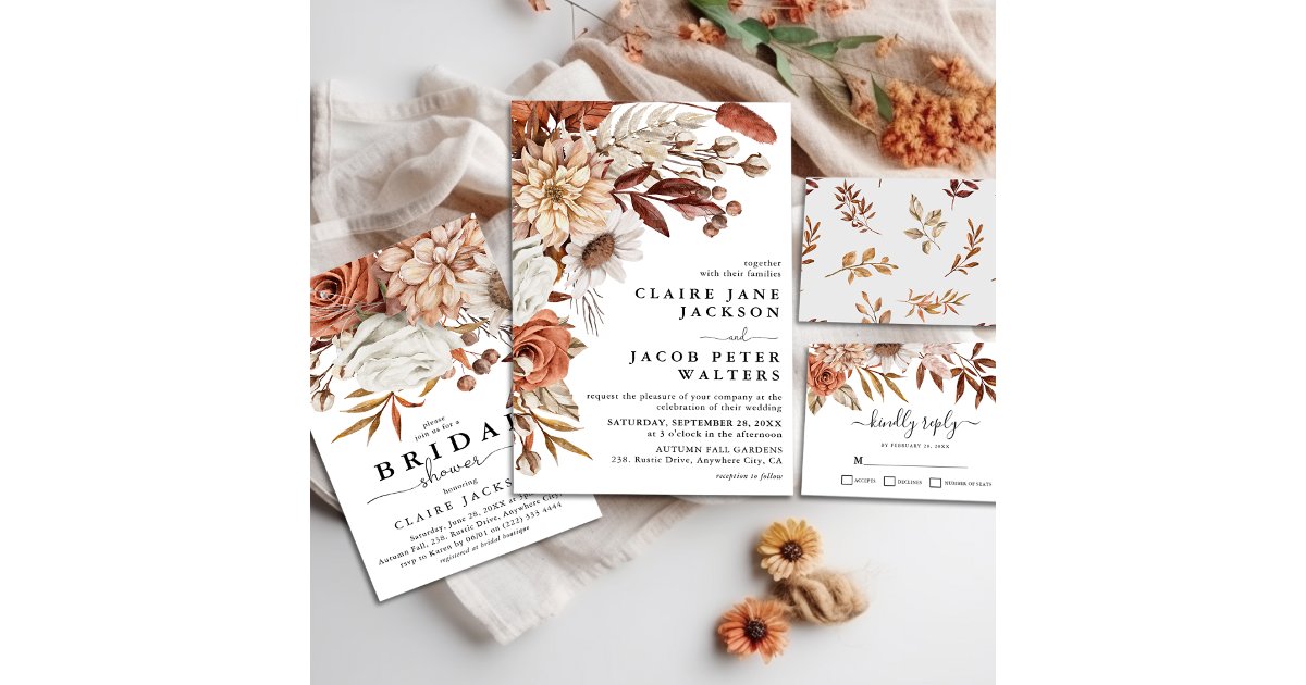 Autumn Fall Watercolor Floral Wedding Invitation | Zazzle
