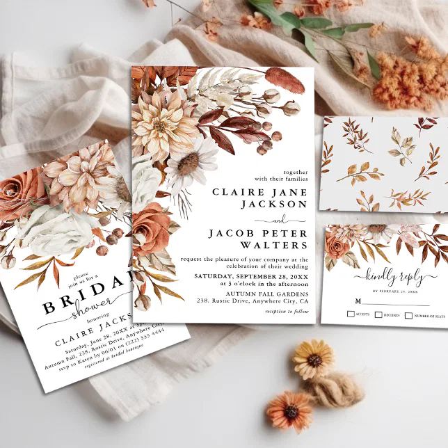 Autumn Fall Watercolor Floral Wedding Invitation | Zazzle