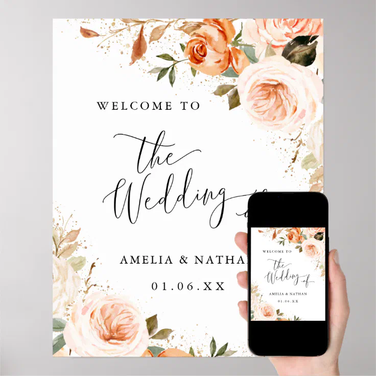 Autumn Fall Watercolor Flower Welcome Wedding Poster | Zazzle