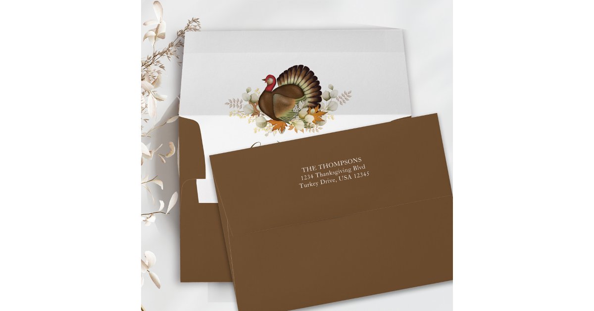 Autumn Fall Watercolor Turkey Thanksgiving Envelope | Zazzle