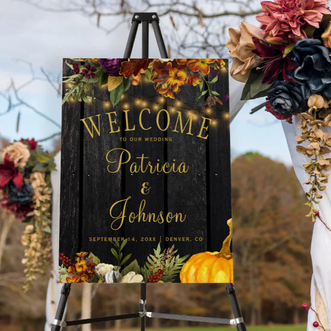 Autumn fall wedding rustic wood welcome foam board | Zazzle