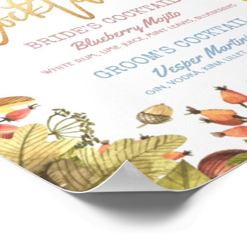 Autumn Fall Wedding Signature Cocktail Drink Menu Poster | Zazzle