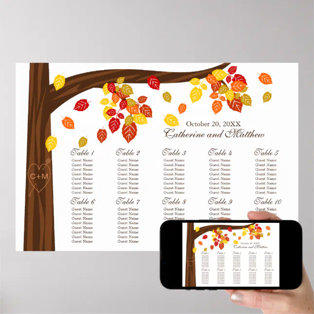 Autumn Falling Leaves Wedding Seating Chart | Zazzle