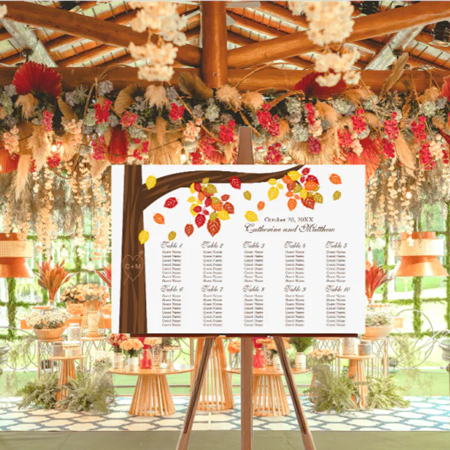 Autumn Falling Leaves Wedding Seating Chart | Zazzle