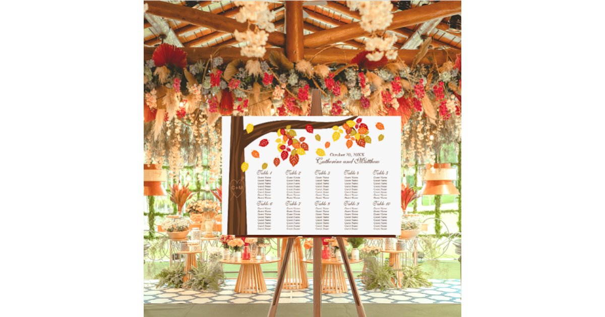Autumn Falling Leaves Wedding Seating Chart | Zazzle