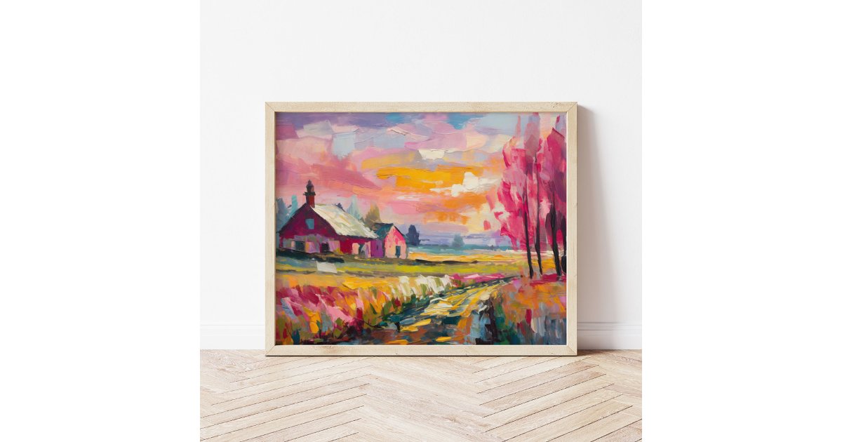 Autumn Farm Landscape Modern Abstract Art Poster | Zazzle
