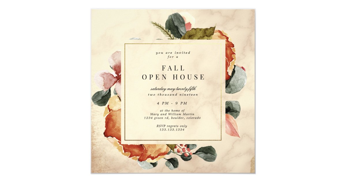 autumn feel elegant floral square open house invitation | Zazzle.com