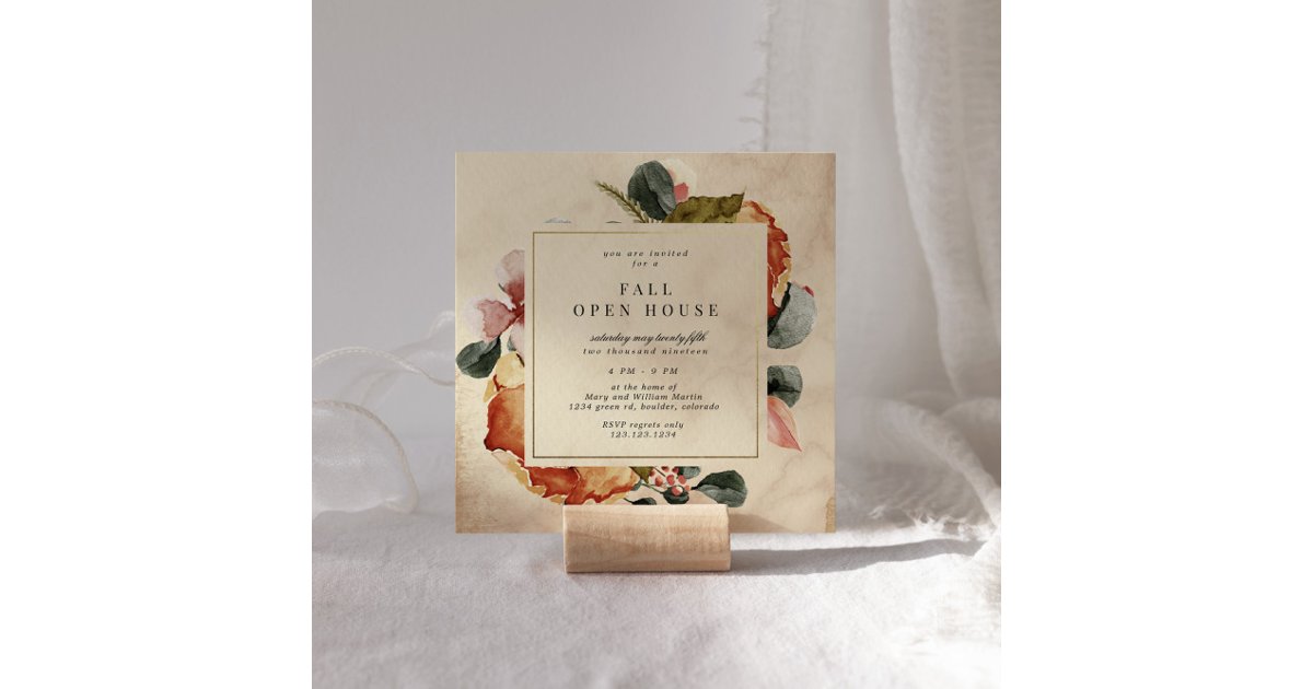 Autumn Feel Elegant Floral Square Open House Invitation | Zazzle