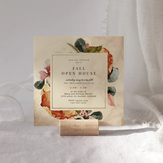 Autumn Feel Elegant Floral Square Open House Invitation | Zazzle