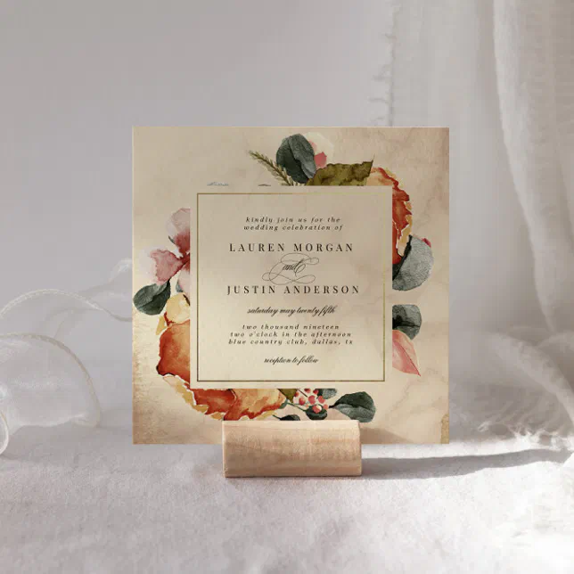 Autumn Feel Elegant Floral Square Wedding Invitation | Zazzle