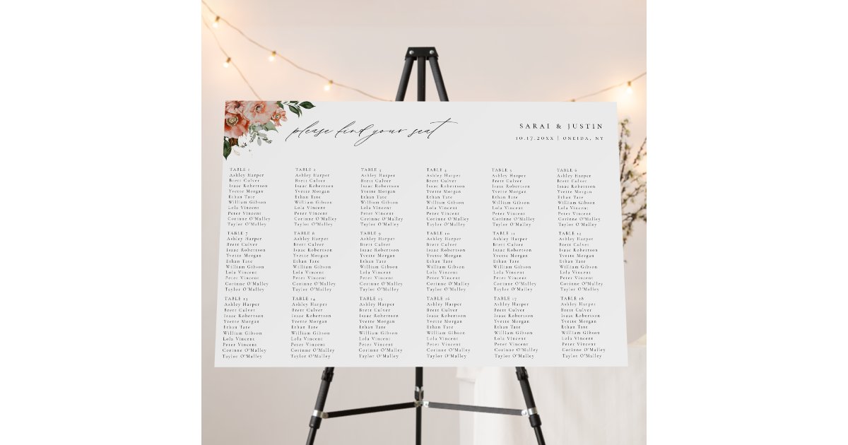 Autumn Floral 18 Table Wedding Seating Chart Foam Board | Zazzle