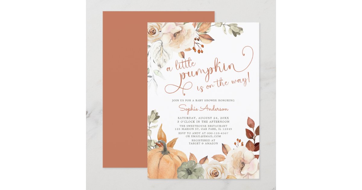 Autumn Floral A Little Pumpkin Fall Baby Shower I Invitation | Zazzle