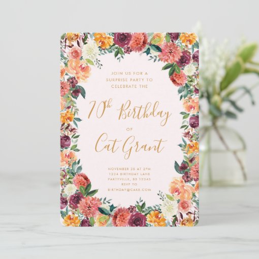 Autumn Floral Birthday Invitation Any Age | Zazzle