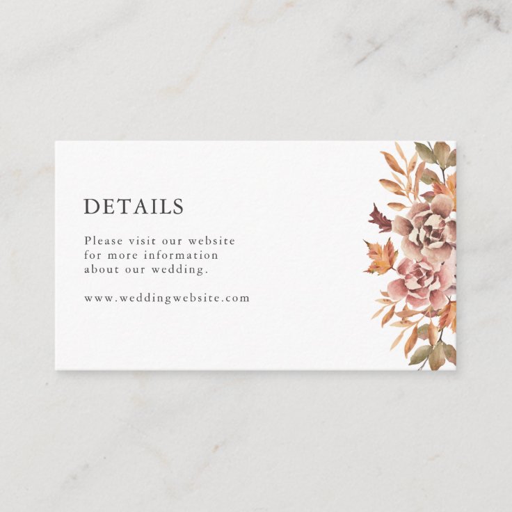 Autumn Floral Details Wedding Enclosure Card | Zazzle