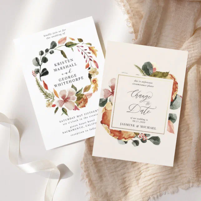 autumn floral elegant Change the Date Invitation | Zazzle