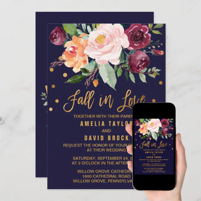 Autumn Floral | Fall In Love Wedding Invitation | Zazzle