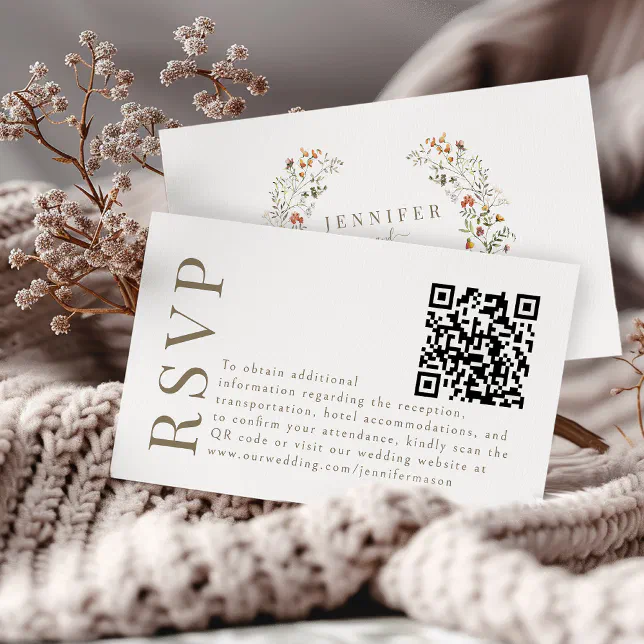 Autumn Floral Fall Wedding RSVP QR code card | Zazzle