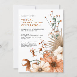Autumn Floral Foliage Virtual Thanksgiving Dinner Invitation | Zazzle