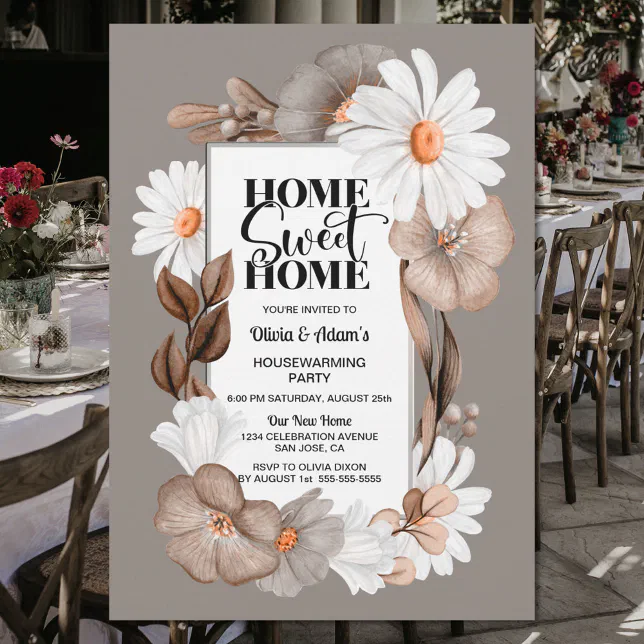 Autumn Floral Home Sweet Home Housewarming Party Invitation | Zazzle