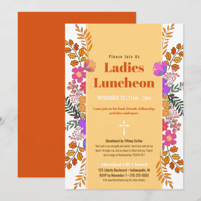 Autumn Floral Ladies Church Luncheon In Invitation | Zazzle