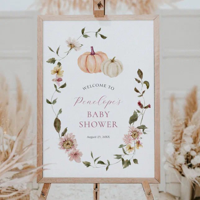 Autumn Floral Pumpkin Baby Shower Poster | Zazzle