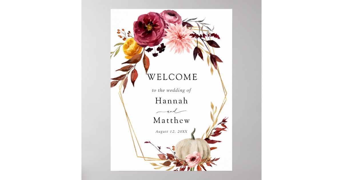 Autumn Floral Pumpkin Wedding Welcome Sign | Zazzle