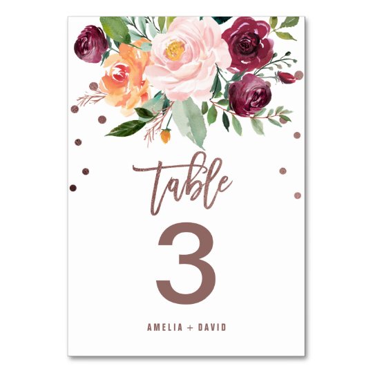 Autumn Floral Rose Gold Light Table Number | Zazzle.com