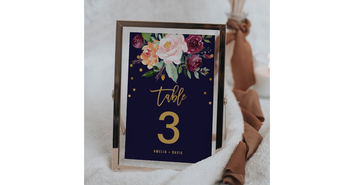 Autumn Floral Table Number | Zazzle