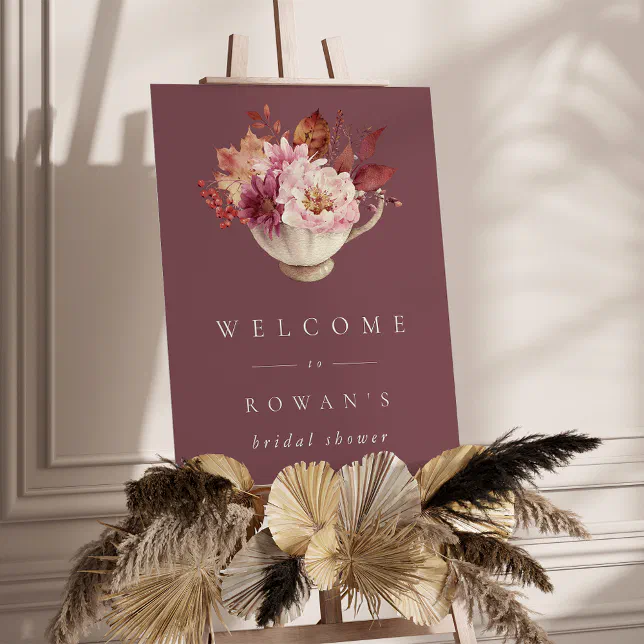 Autumn Floral Teacup Bridal Shower Welcome Sign | Zazzle