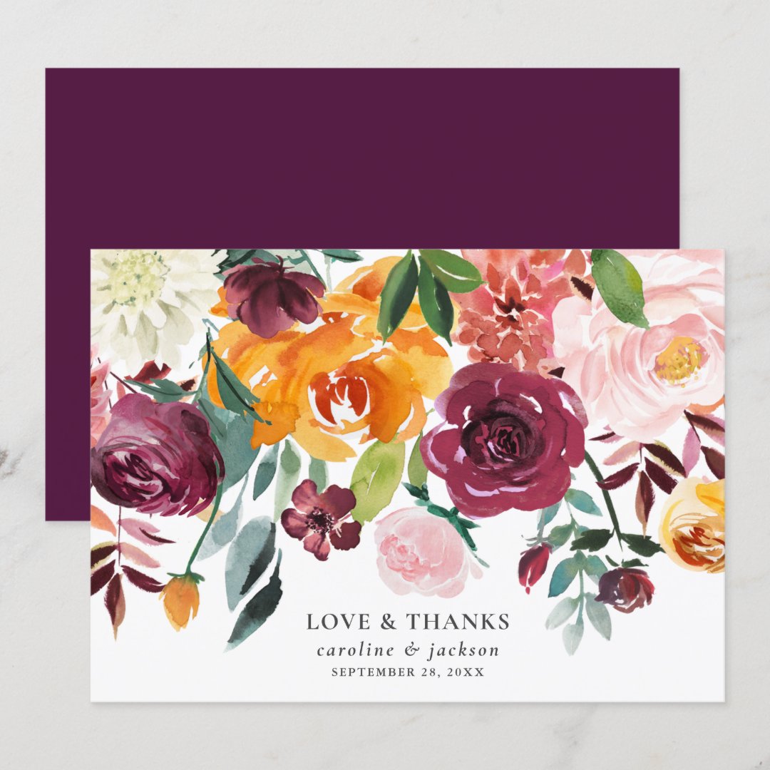 Autumn Floral Thank You Card | Zazzle