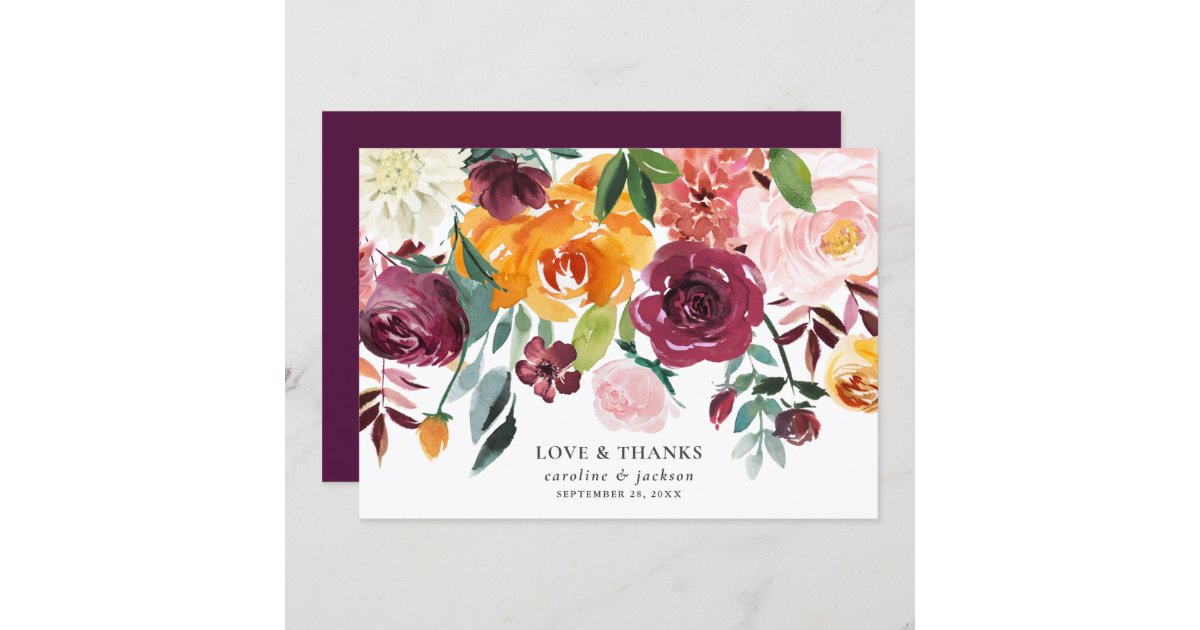 Autumn Floral Thank You Card | Zazzle