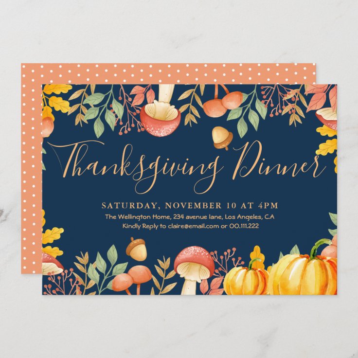 Autumn floral thanksgiving dinner invitation | Zazzle