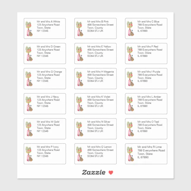 Autumn Floral Vase Individual Name and Address Sticker | Zazzle