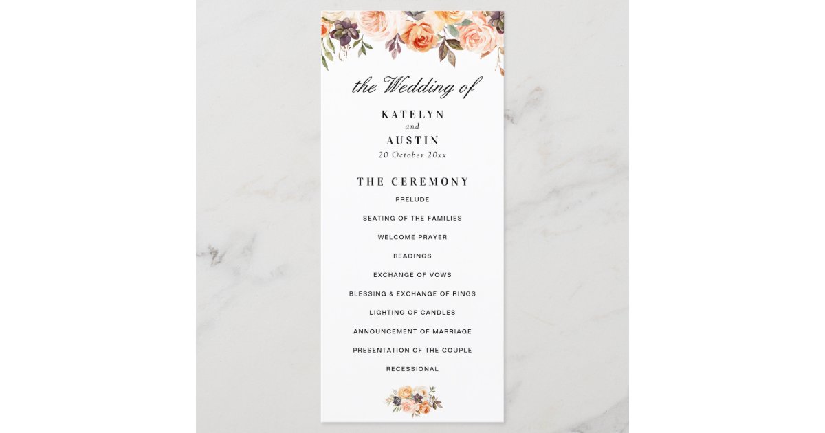 autumn floral wedding program | Zazzle