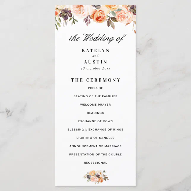 autumn floral wedding program | Zazzle