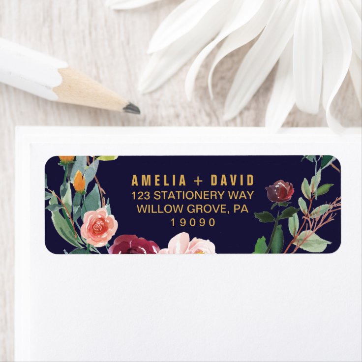 Autumn Floral Wedding Return Address Label | Zazzle