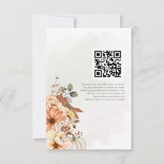 Autumn Florals Pumpkin Watercolor QR Code RSVP Card | Zazzle