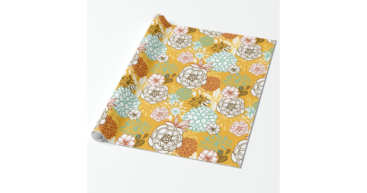 Autumn Flowers and Leaves Wrapping Paper | Zazzle