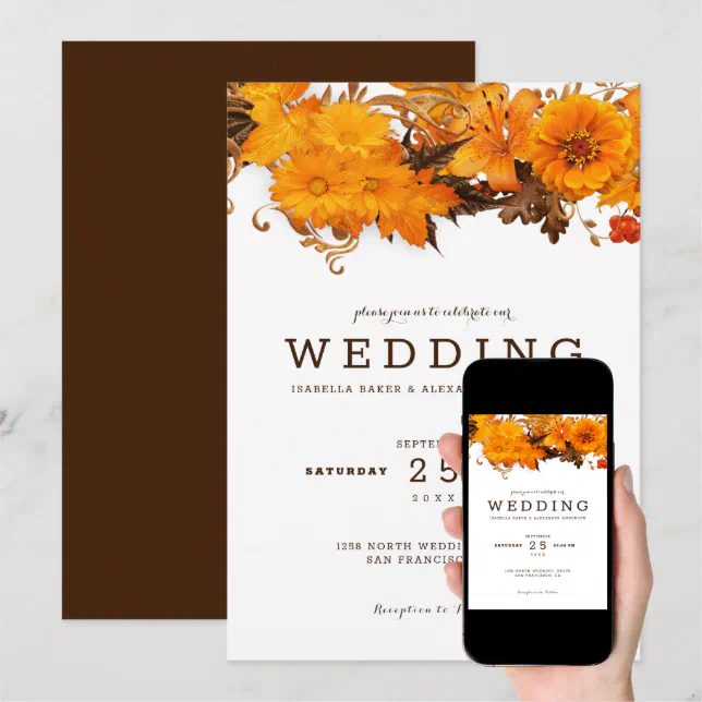 Autumn Flowers Wedding Invitation | Zazzle
