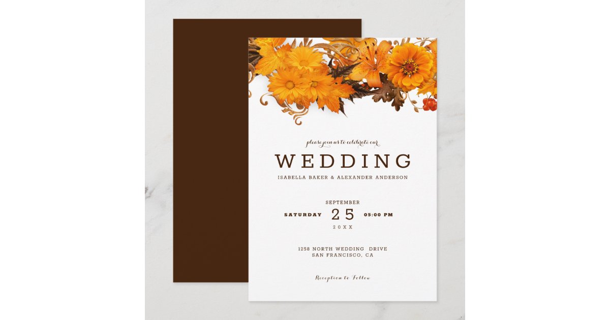Autumn Flowers Wedding Invitation | Zazzle